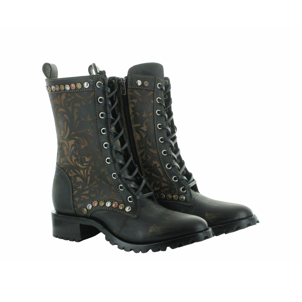 Women's Laser Etched Studded Lace Up Boots | Roxton by Old Gringo Boots