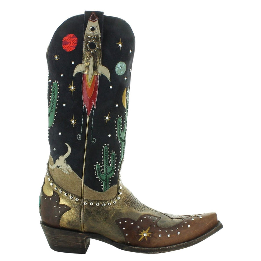 Women's Puffy Leather Overlay Studded Western Boots | Galactic Buckaroo ...